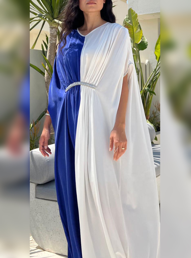 NAIDA DRESS Beautiful combination of 2 colours, Sleeves and belt area decorated with small ...