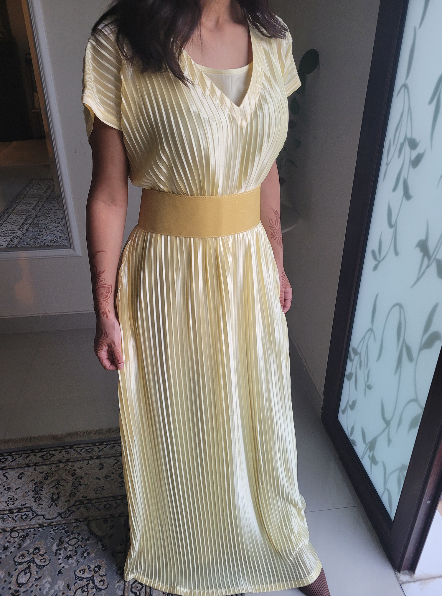 Pleated yellow Pleated crepe silk with inner and belt Dresses from ...
