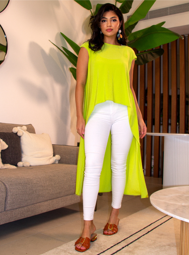 T0038 neon An elegant summer top with a short front to a long back ...