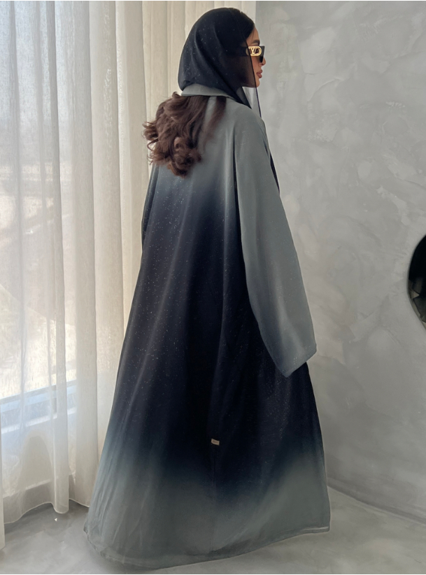 MEI192 Starry Nights Abaya in Dark Grey Ombre Abayas from Mei at Boksha
