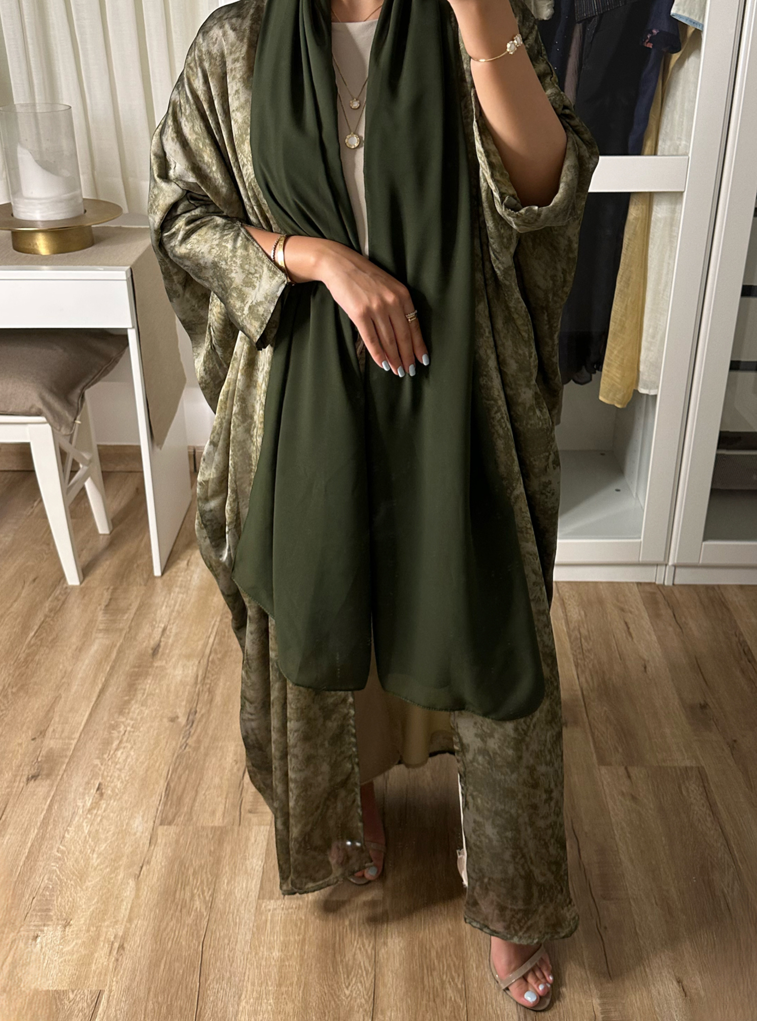 Green Pattern Beautiful Shade of Green Chiffon Summery Oversized Abaya ...