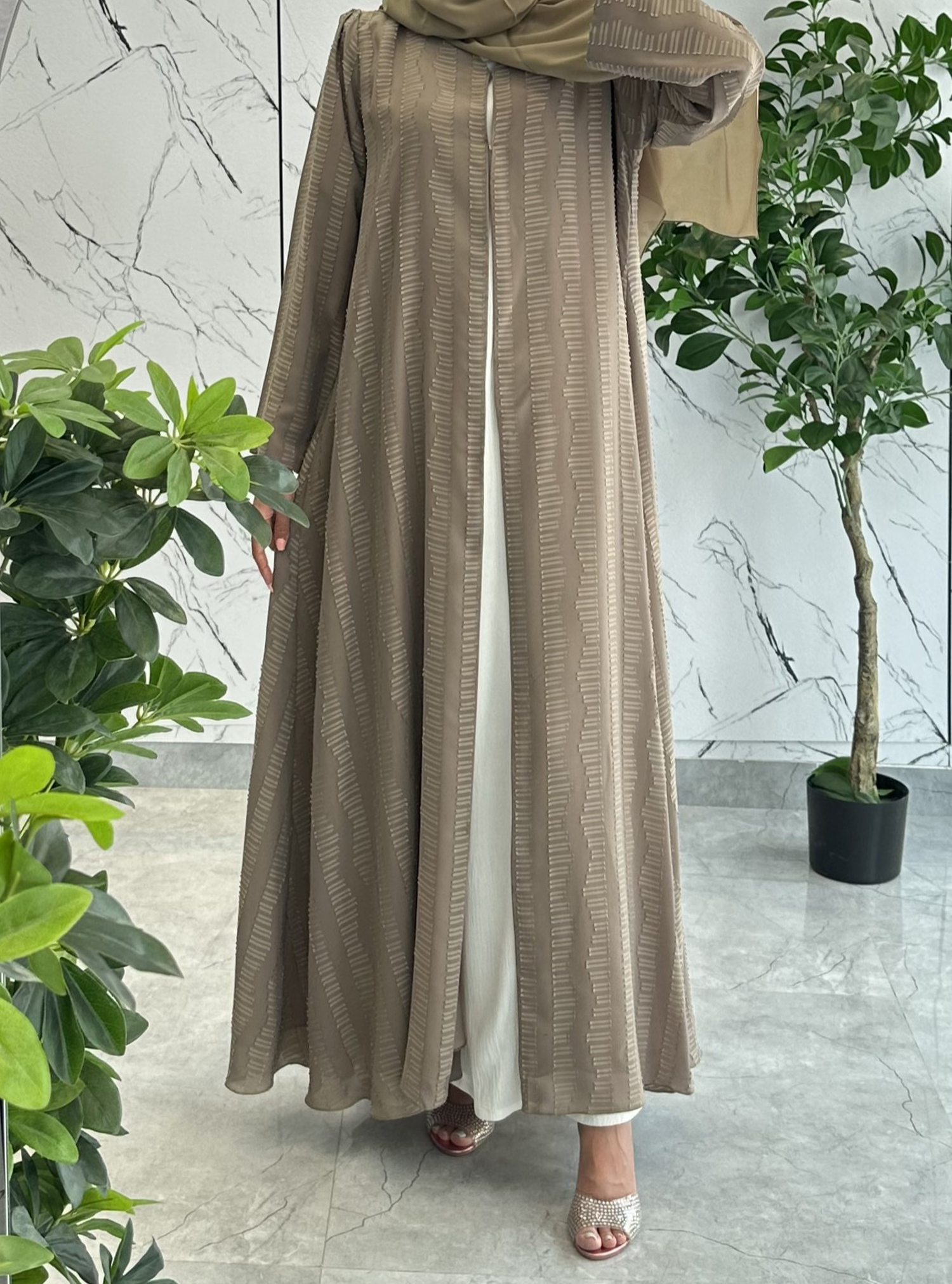 A-53 Abaya 3 piece abaya set with white dress and headscarf. Abayas from 05 Abaya Collection at ...
