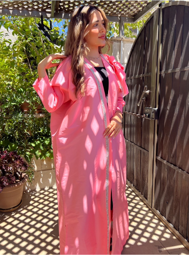 Bubble gum abya Unique design with a side bow Abayas from Roua Designs ...