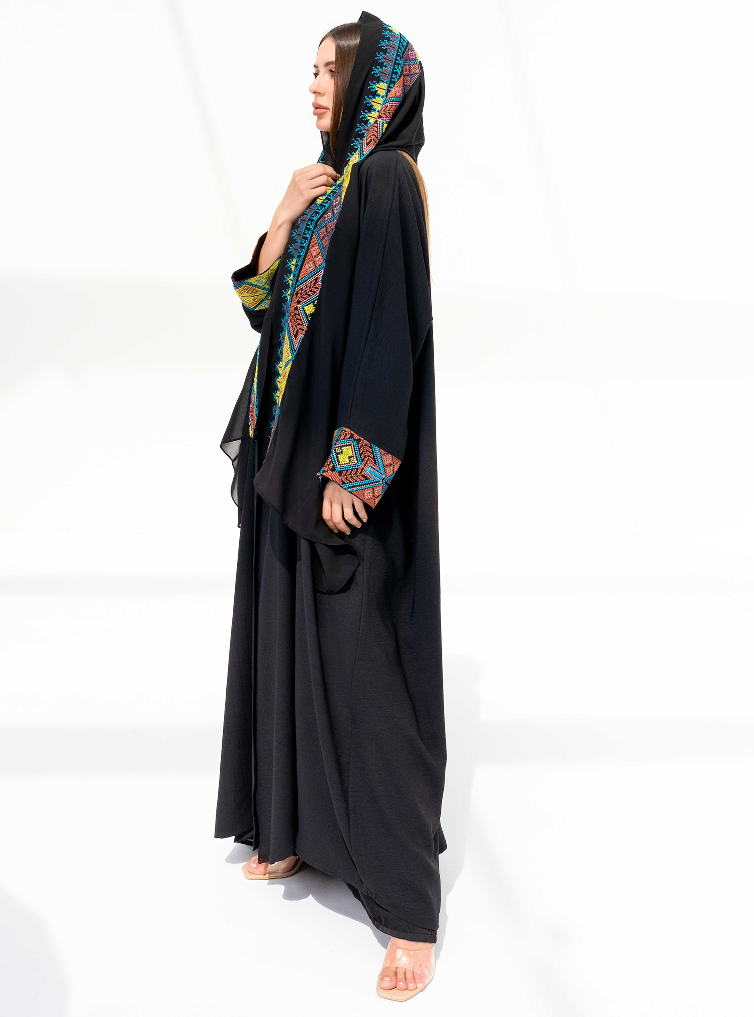Tradition Abaya Black soft crepe abaya embroidered with a traditional ...