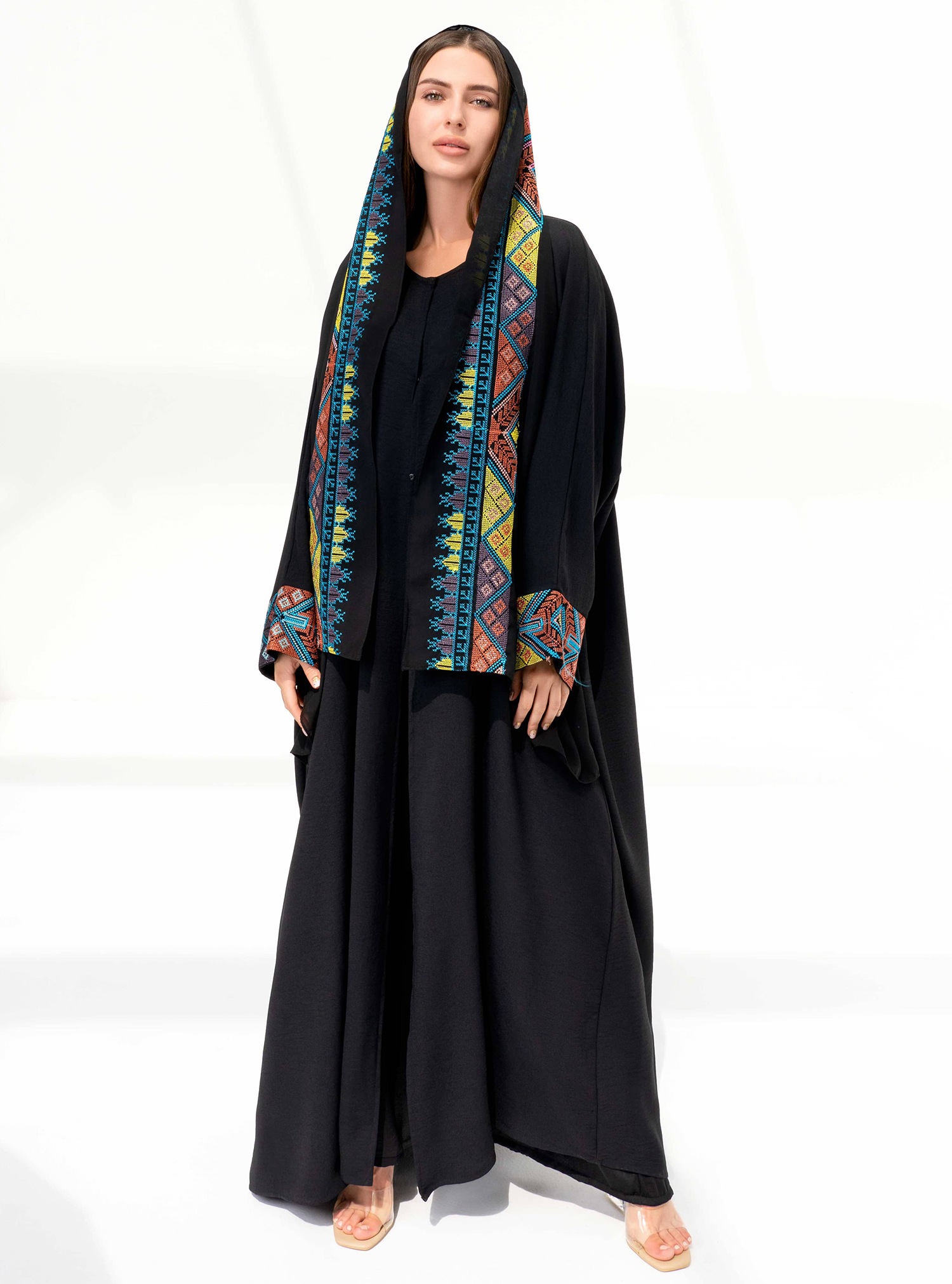 Tradition Abaya Black soft crepe abaya embroidered with a traditional ...