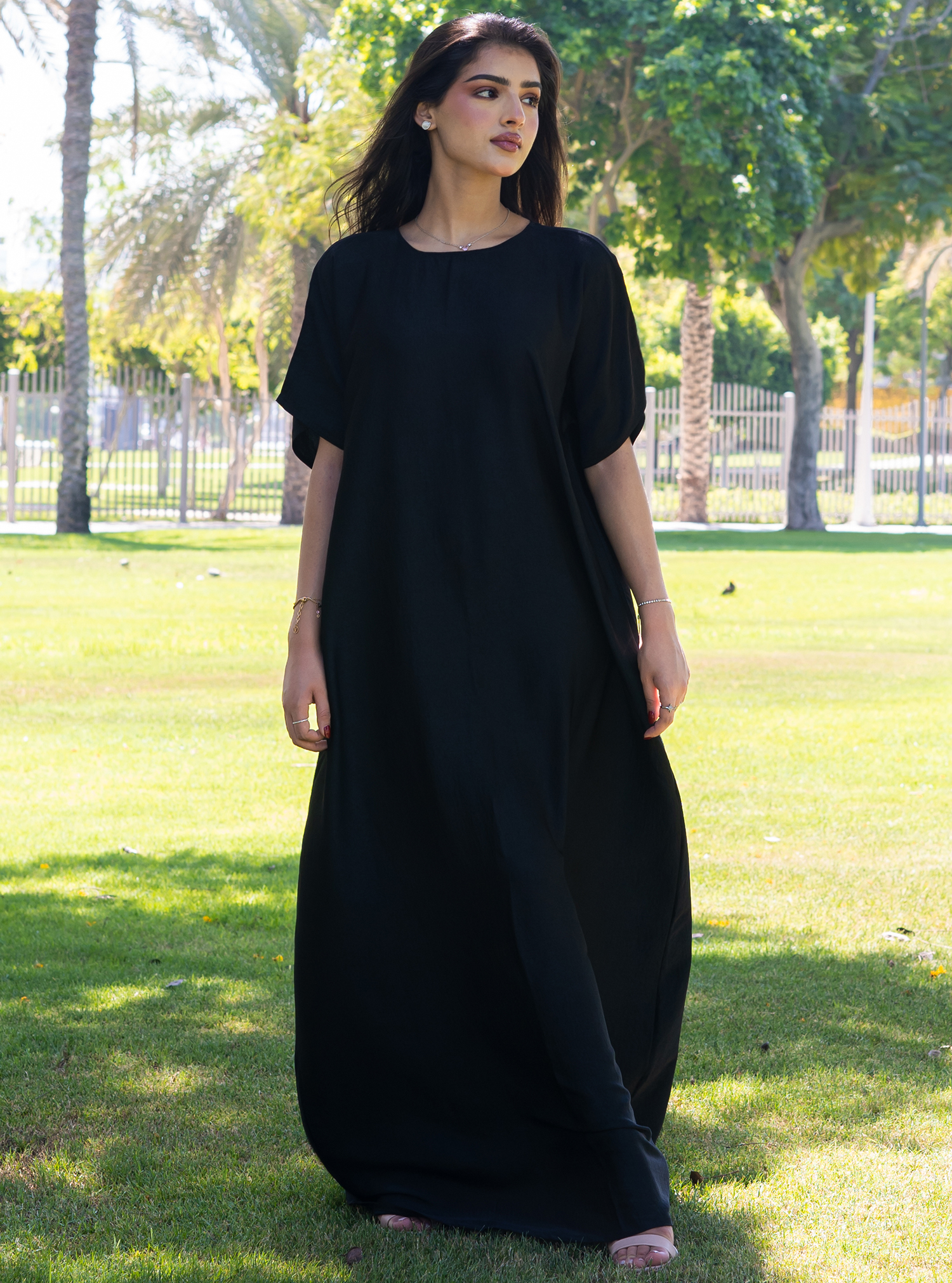 Silk InnerDress Elegant black silk inner dress, half sleeves, versatile ...
