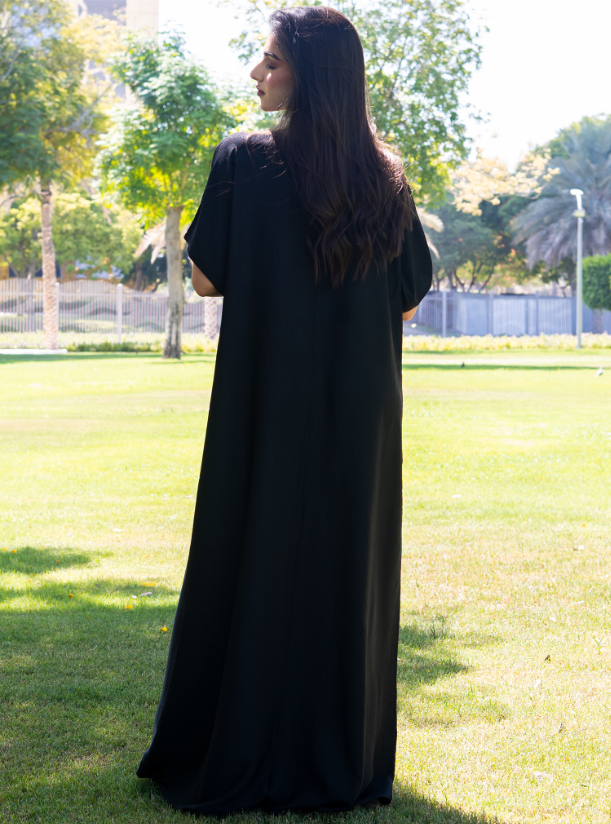 Silk InnerDress Elegant black silk inner dress, half sleeves, versatile ...