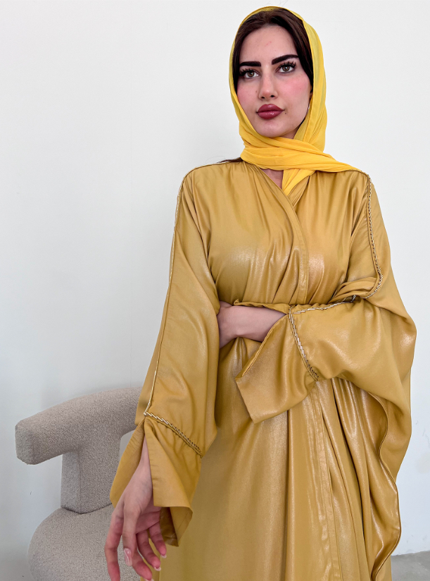 MTLC Abaya Yellow embellished bisht Abaya with headscarf. Abayas from ...