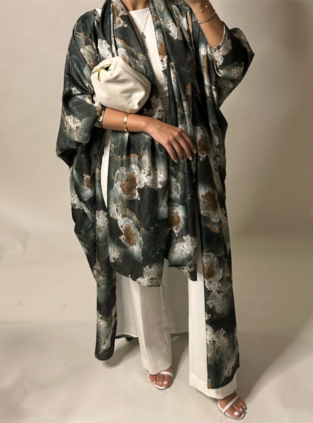 Pattern Abaya Green Summery Organza Fun Pattern Oversized Abaya with ...