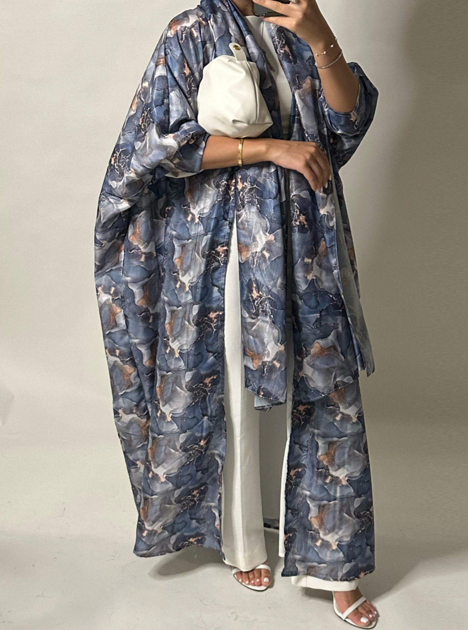 Pattern Abaya Blue Summery Organza Fun Pattern Oversized Abaya with ...