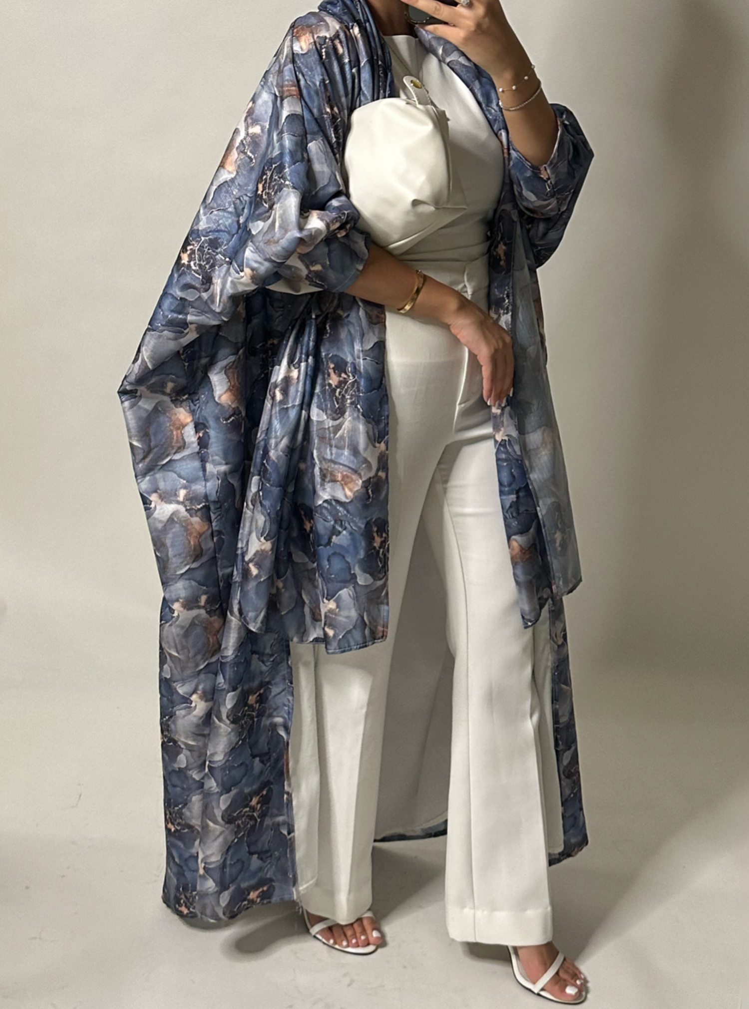 Pattern Abaya Blue Summery Organza Fun Pattern Oversized Abaya with ...