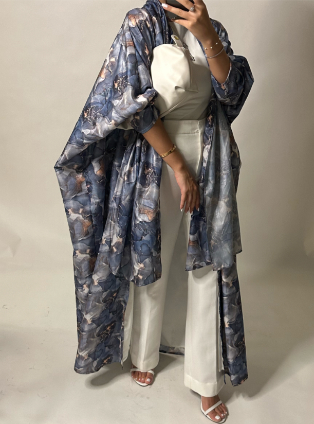 Pattern Abaya Blue Summery Organza Fun Pattern Oversized Abaya with ...