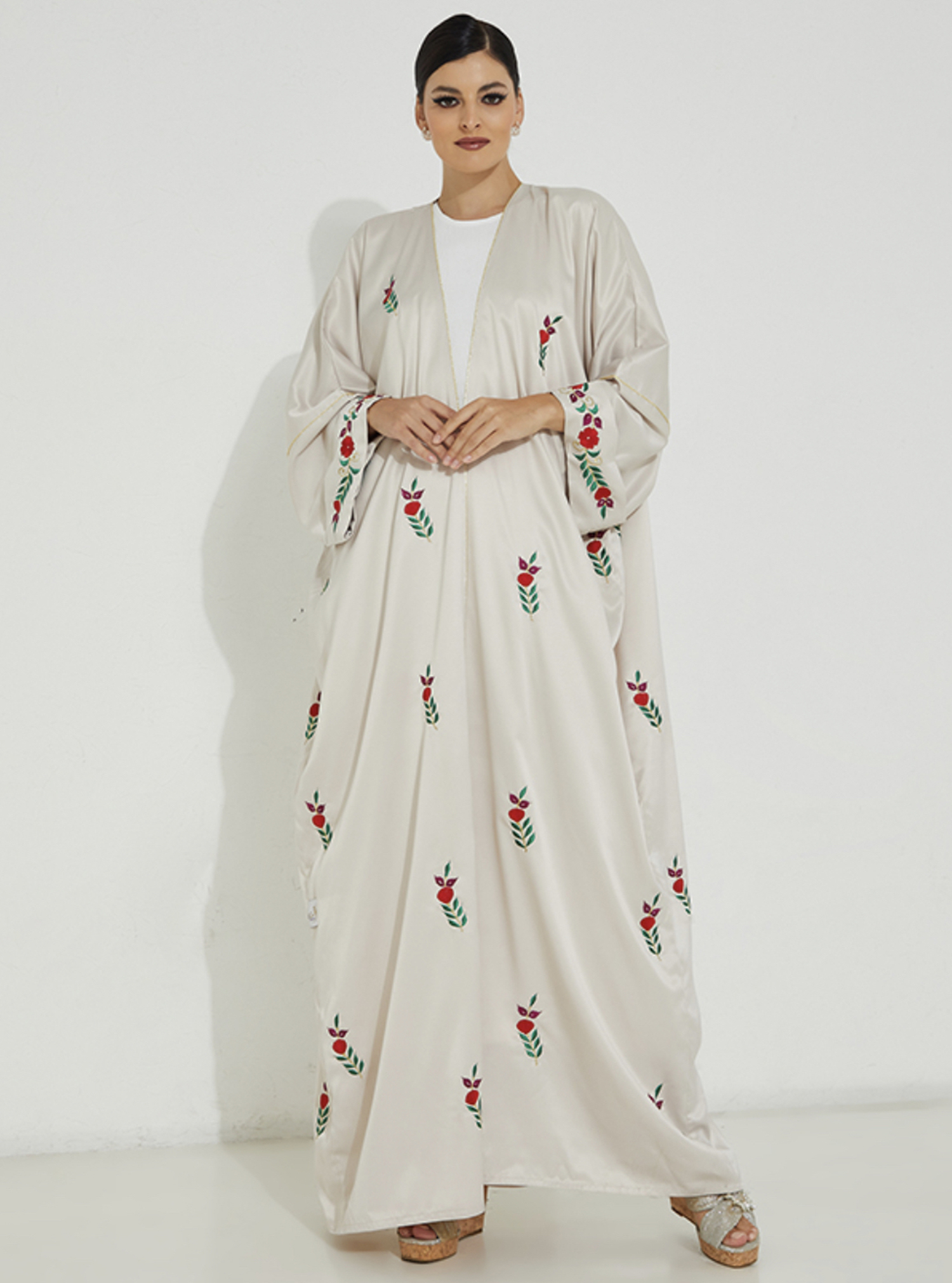 Bisht_R_Flora Elegant Bisht with Red Mix Stitching design +Blet Abayas ...