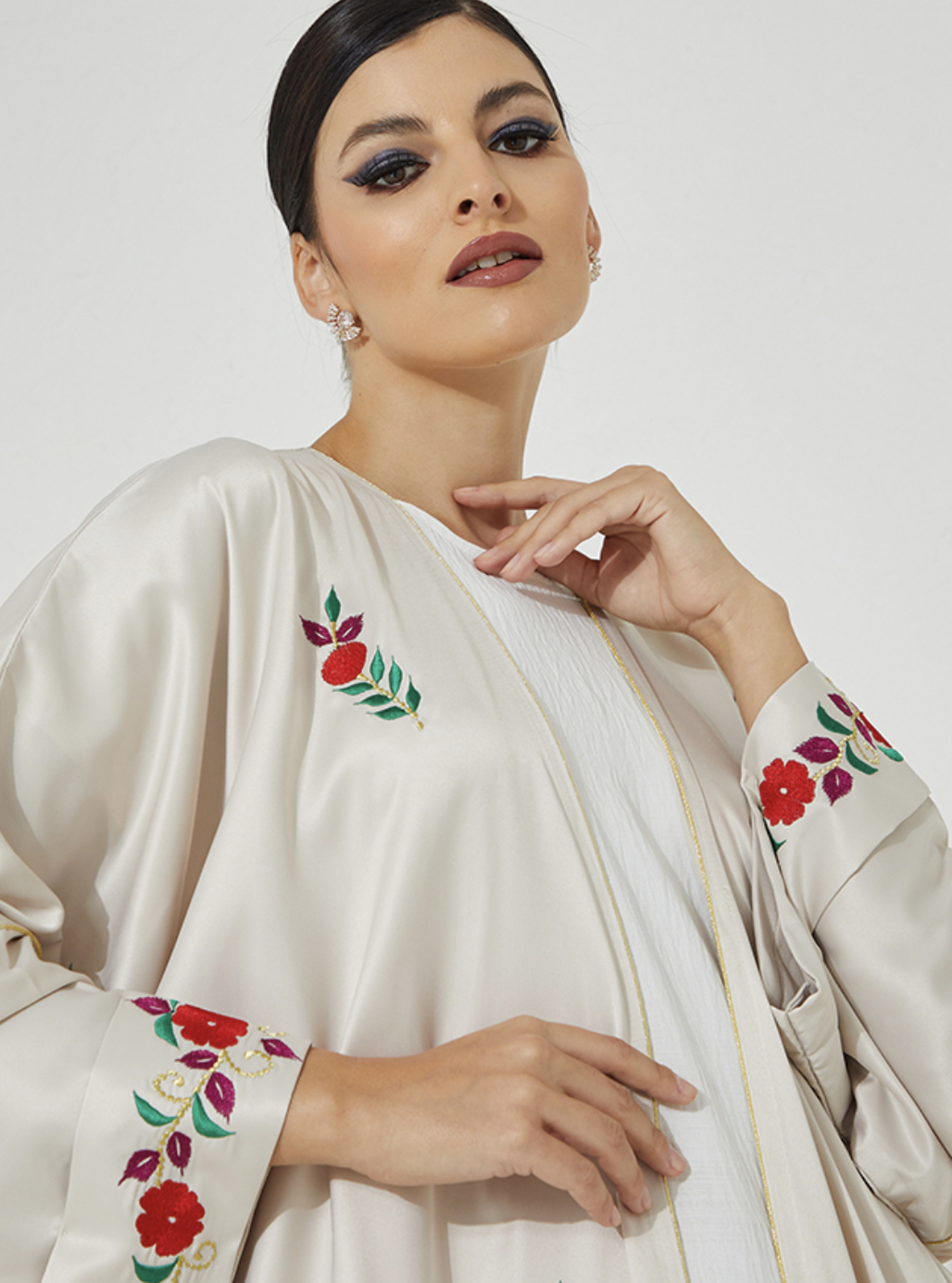 Bisht_R_Flora Elegant Bisht with Red Mix Stitching design +Blet Abayas ...