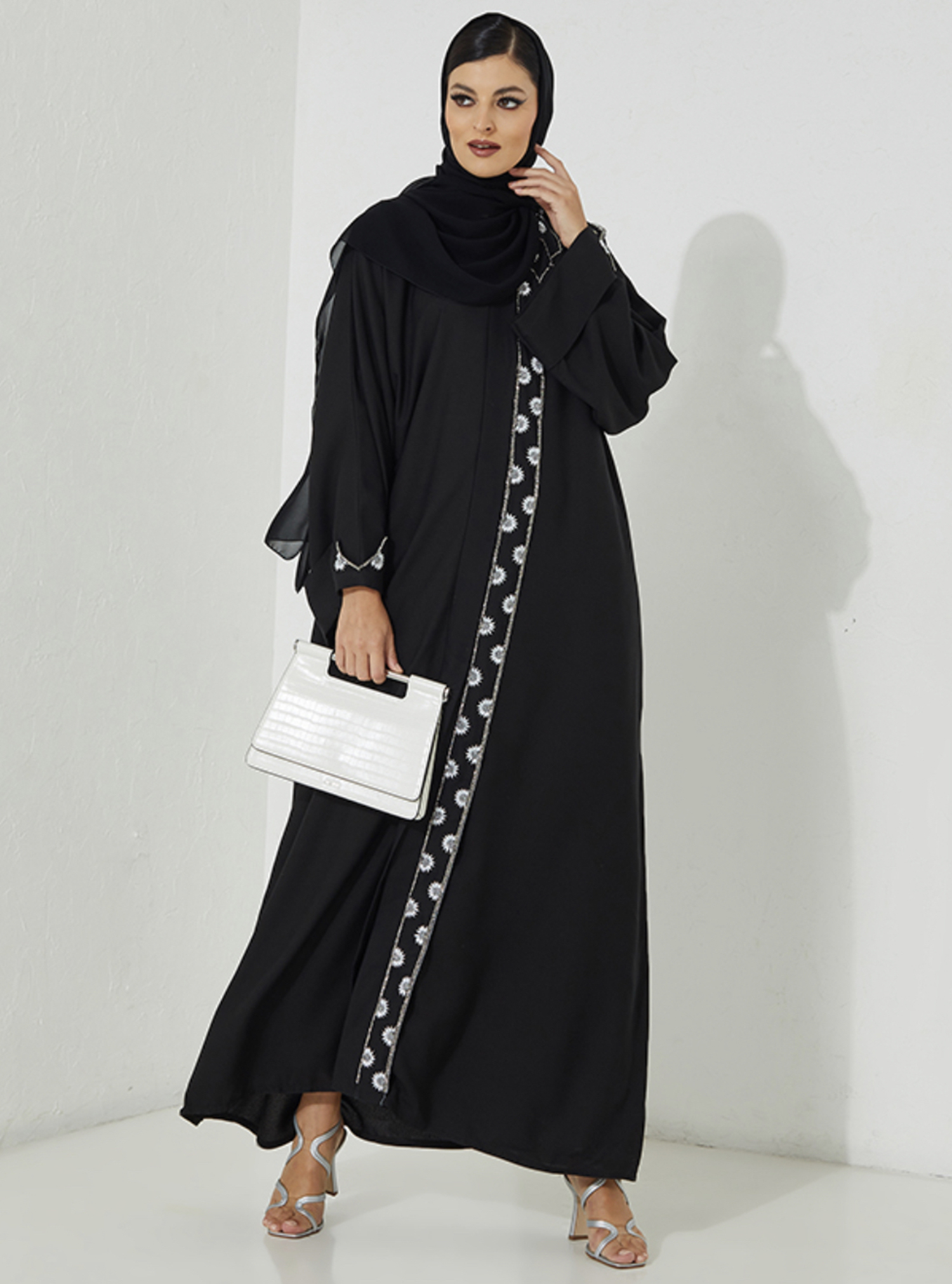 PW Abaya Line Open abaya with Pearl Long Line Embroidary Design Abayas ...