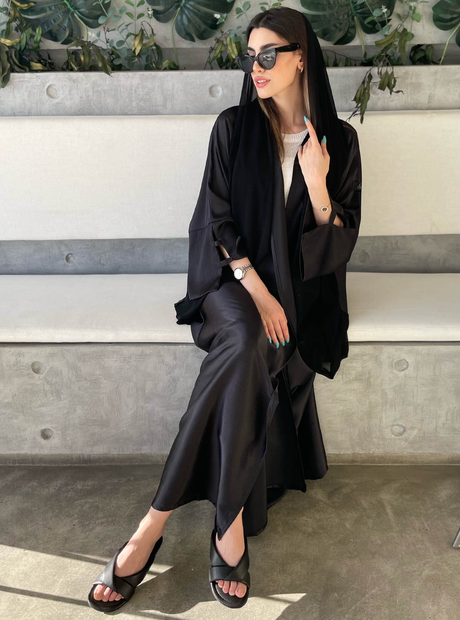 Black Abaya Black Wrap Abaya With Scarf Abayas from Buhra at Boksha