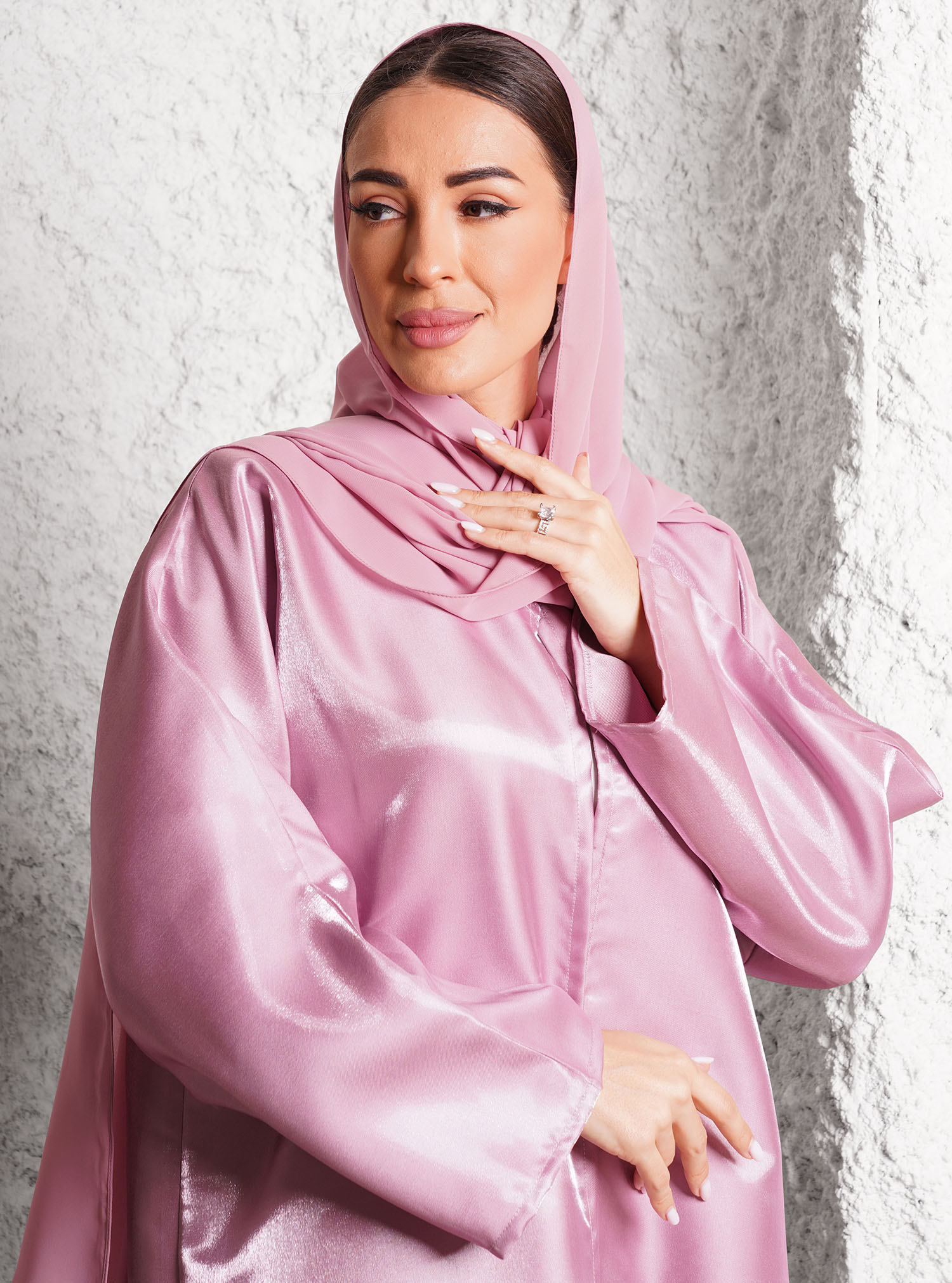 Pink Satin Special Pink Abaya Abayas from Dovana Fashion at Boksha