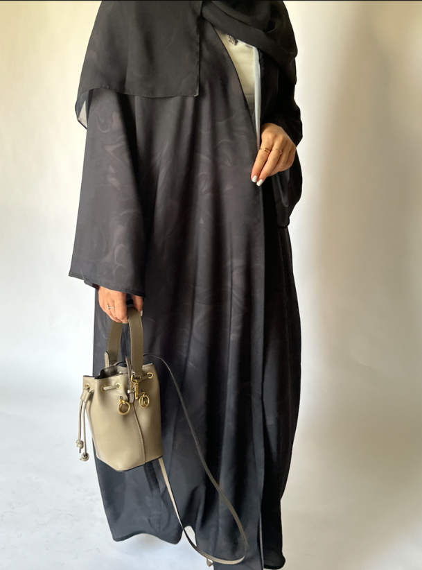 Marble Abaya Black with Brown Marble Pattern Abaya (Slightly Over Sized Straight Cut) with ...