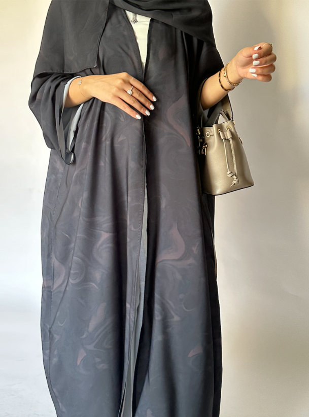Marble Abaya Black with Brown Marble Pattern Abaya (Slightly Over Sized Straight Cut) with ...