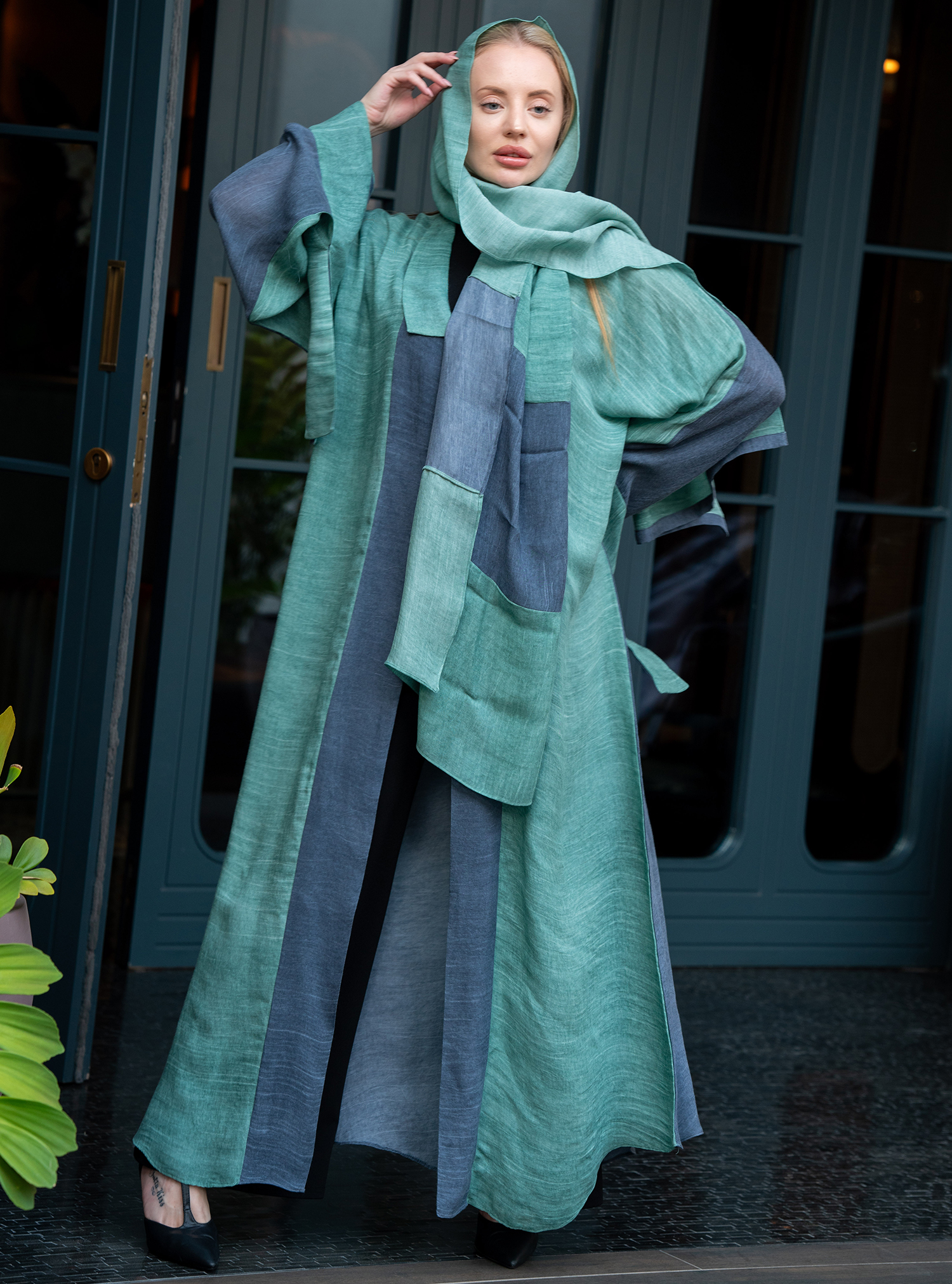 Colored abaya Colorblock abaya with headscarf. Abayas from Elle Gowns ...