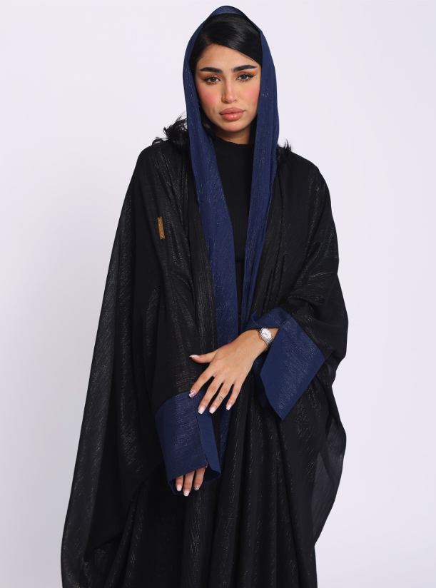 MISS Abaya Black and blue colorblock metallic abaya with headscarf. Abayas from Snow Couture at ...