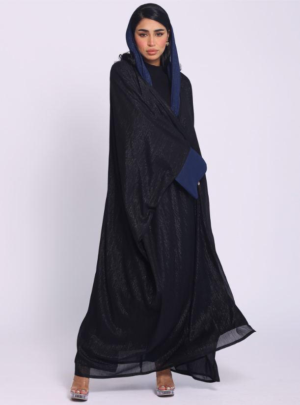 MISS Abaya Black and blue colorblock metallic abaya with headscarf. Abayas from Snow Couture at ...