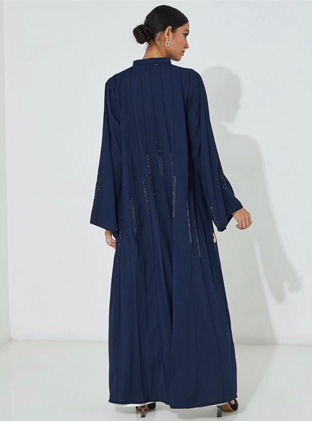 French Navy Navy abaya with wide sleeves adorned with black ...
