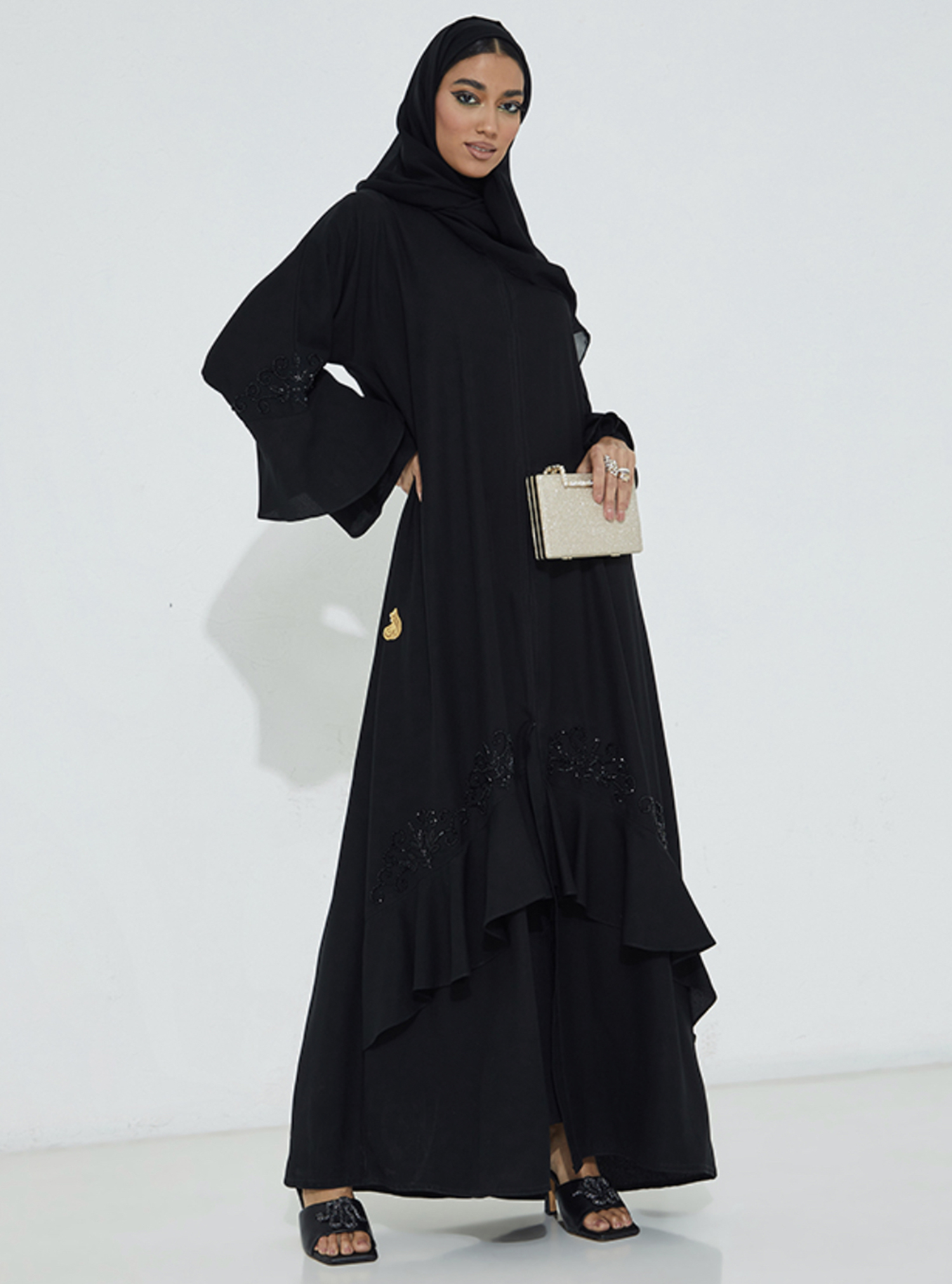 Black-Ruffle Black open ruffled abaya with embellishments. Abayas from ...