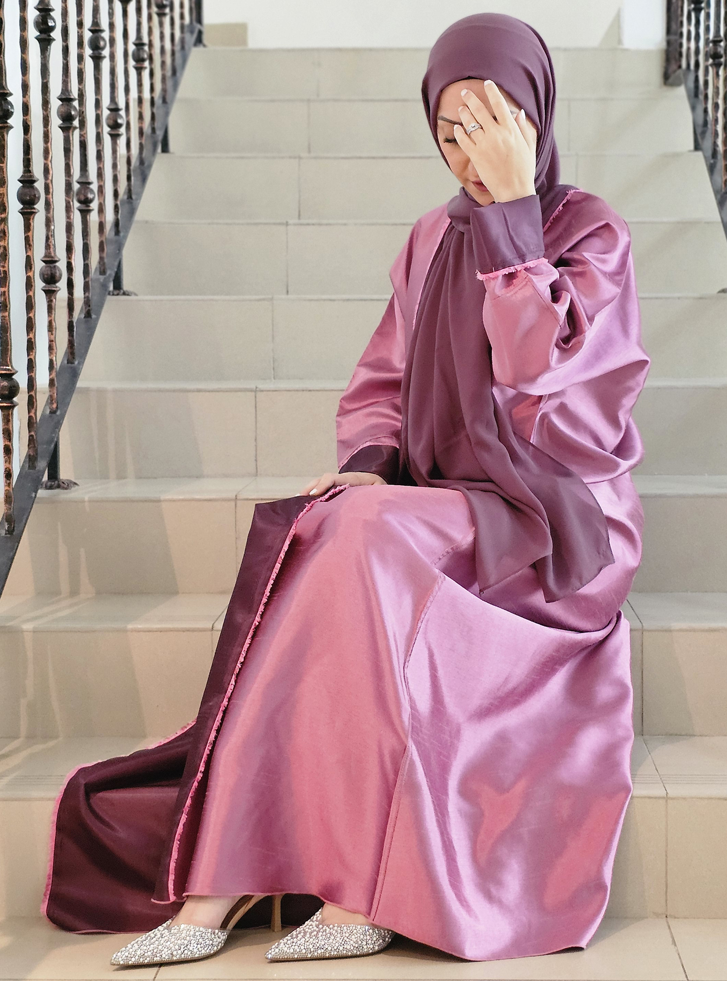 Lily Pink Reversible Elegant Abaya with 2 colors, Pink and Dark Pink, comes with scarf. Abayas ...