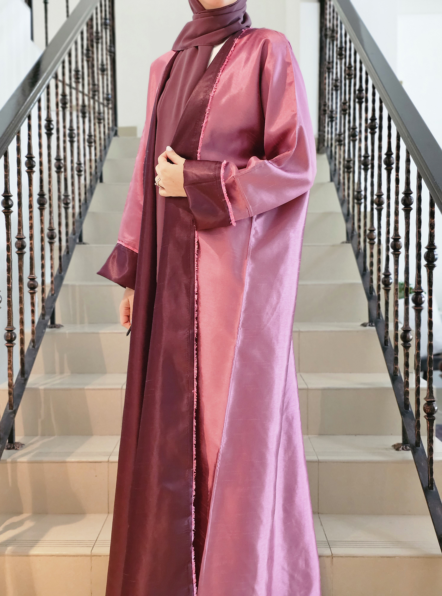 Lily Pink Reversible Elegant Abaya with 2 colors, Pink and Dark Pink ...