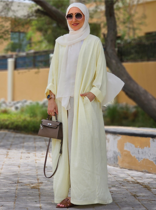 Yellow Abaya Modern and casual pastel yellow color abaya, comes with ...