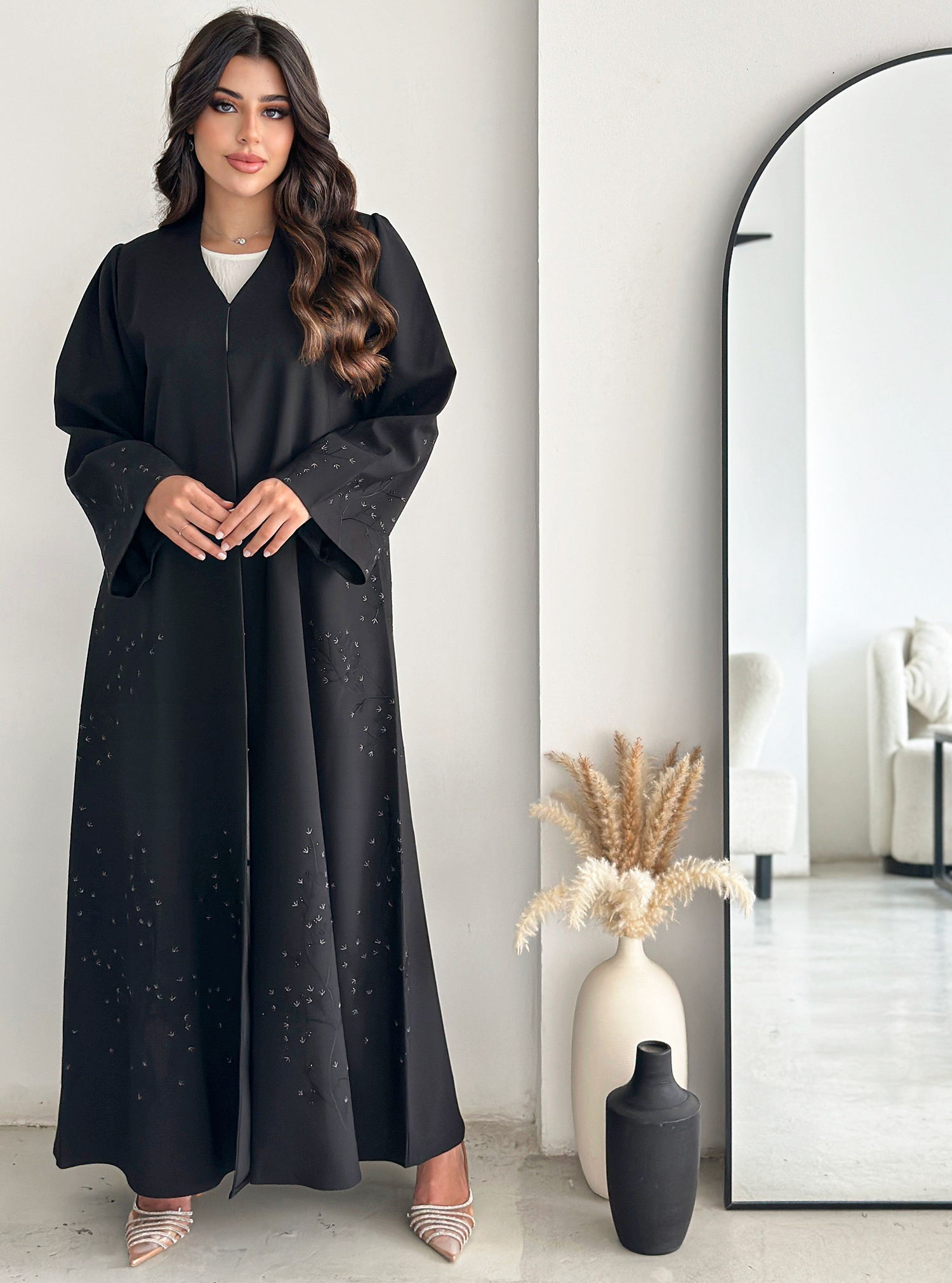 SL-2014 Abaya Black abaya with dainty embroidery. Comes with a ...