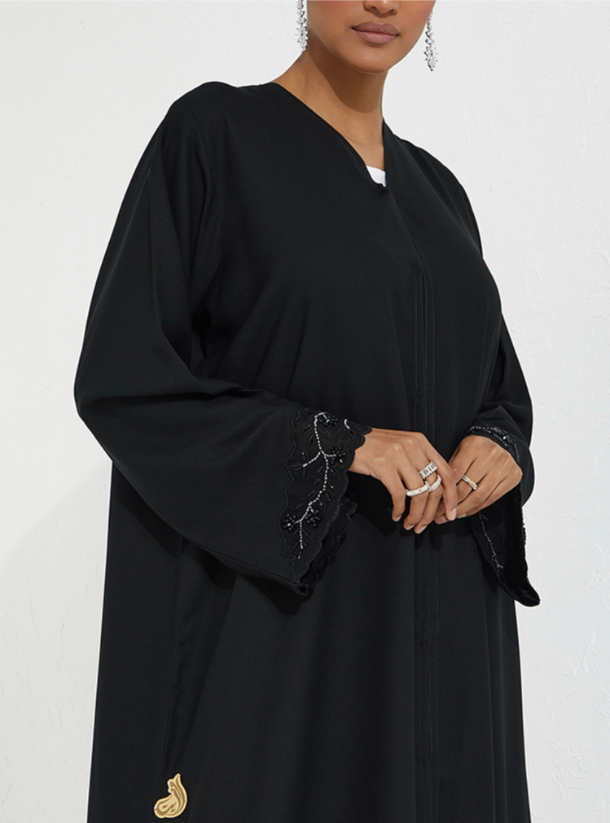 C-side-em-B Abaya with side chiffon Black embroidery and sleeves design embroidery Abayas from ...