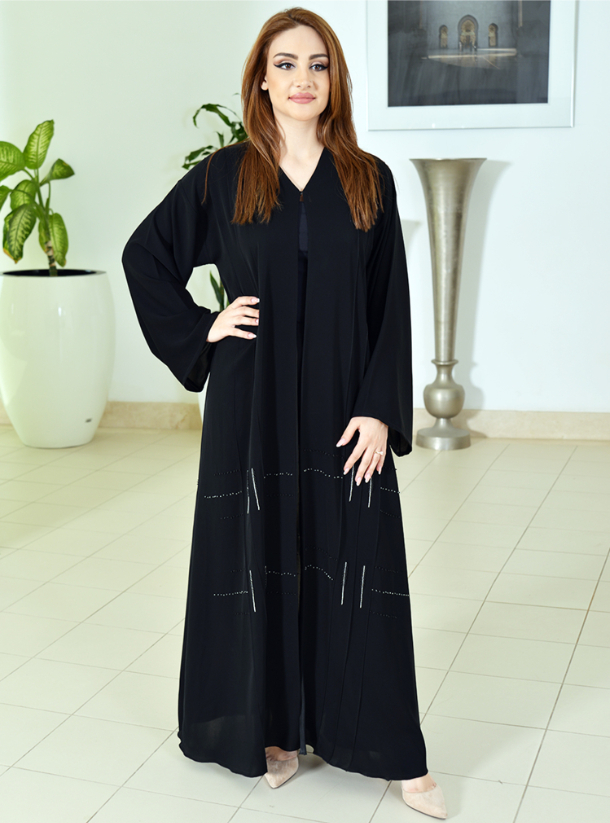BOUSNI-3781 A-line beads embellished black abaya Abayas from Bousni at Boksha