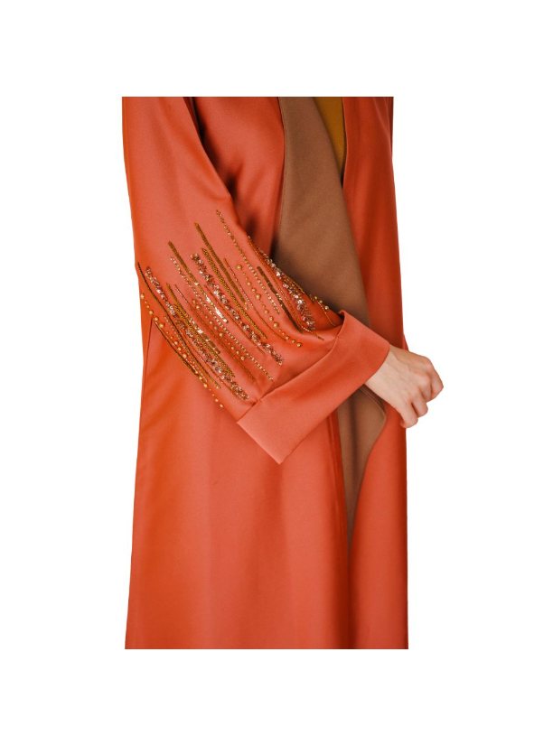 BLANCHE Dark Orange Abaya and Inner Dress (Set) with hand embroidery on ...