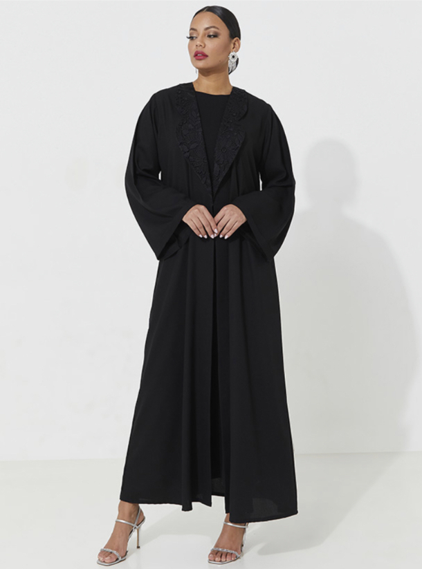 Queen Neck Abaya with tulle lace collar. Abayas from Rosette Abaya at ...