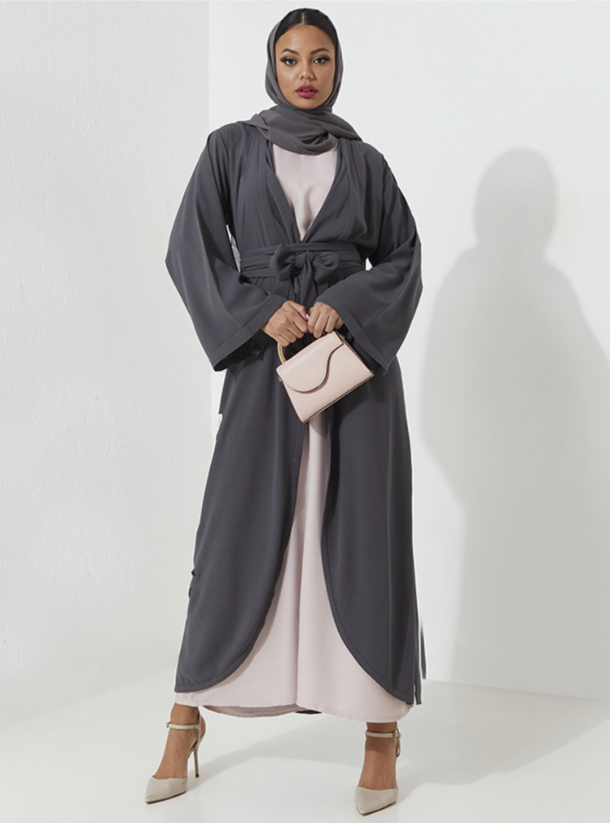 Gray Mix Beads Gray Abaya with contrast embellished side seams. Comes with a belt. Abayas from ...
