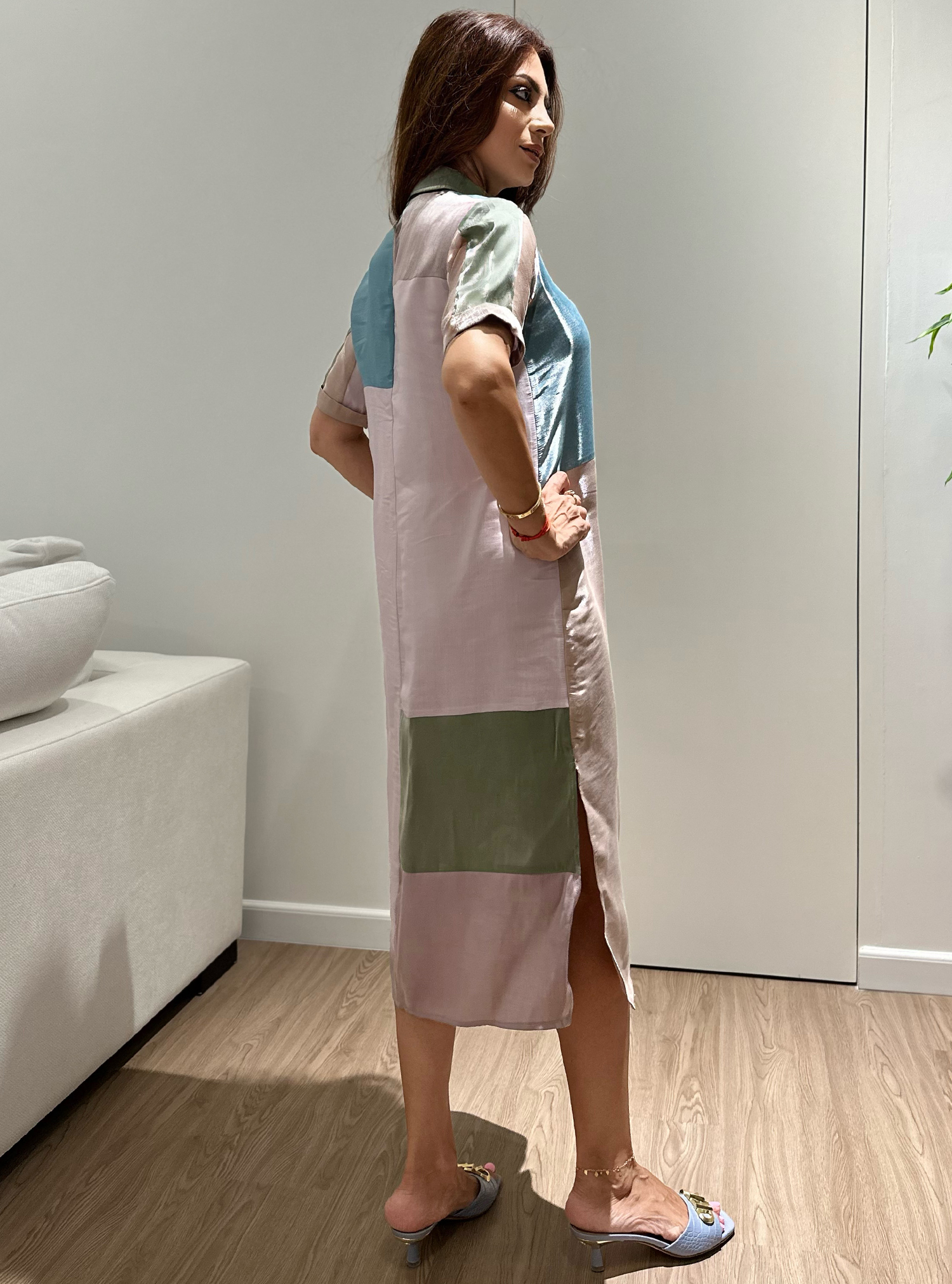 Patched Dress Patched dress crafted from mix shimmery cotton. Side ...