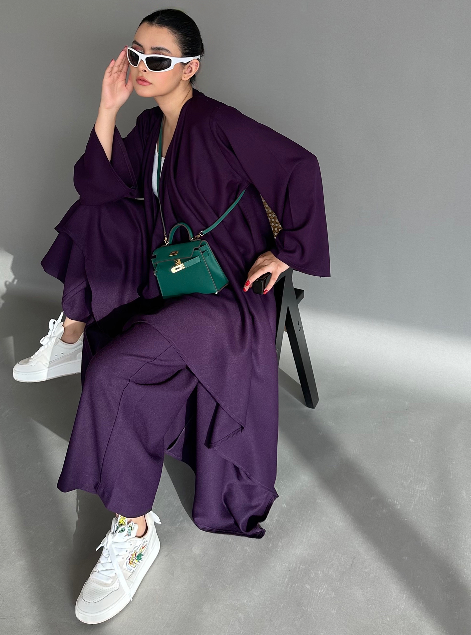 Purple abya set Matching loose purple abaya set with wide leg pant Abayas from NB Design at Boksha