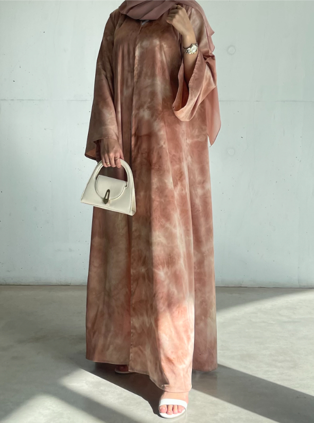 S028 Peach marble luxurious pattern abaya, comes with a matching ...