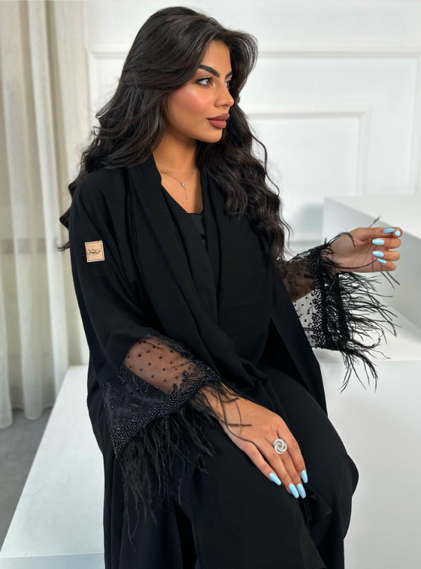 Feather abaya Feather abaya with transparent beads designed hands ...