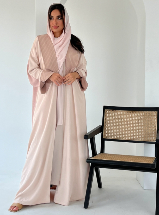 Abaya set Peach washed silk two-toned abaya with crepe inner dress ...