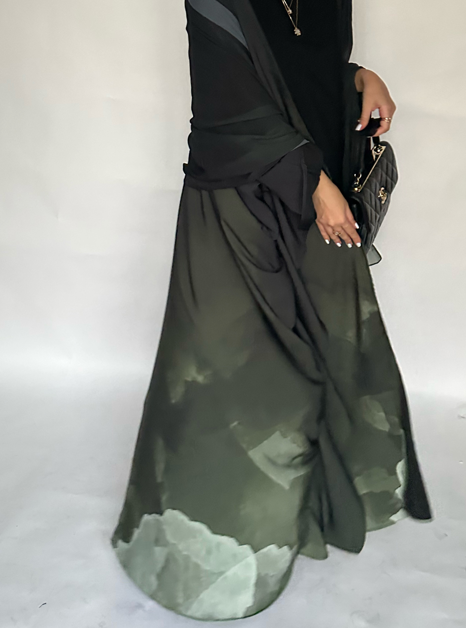 Green Gradient Green Gradient Cloud Oversized Abaya with Matching Head ...