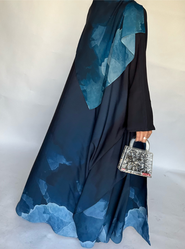 Blue Gradient Blue Gradient Cloud Oversized Abaya with Matching Head ...