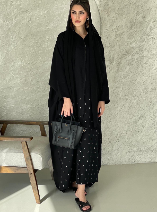 Black Abaya Black Embroidered Abaya With Scarf Abayas from Buhra at Boksha