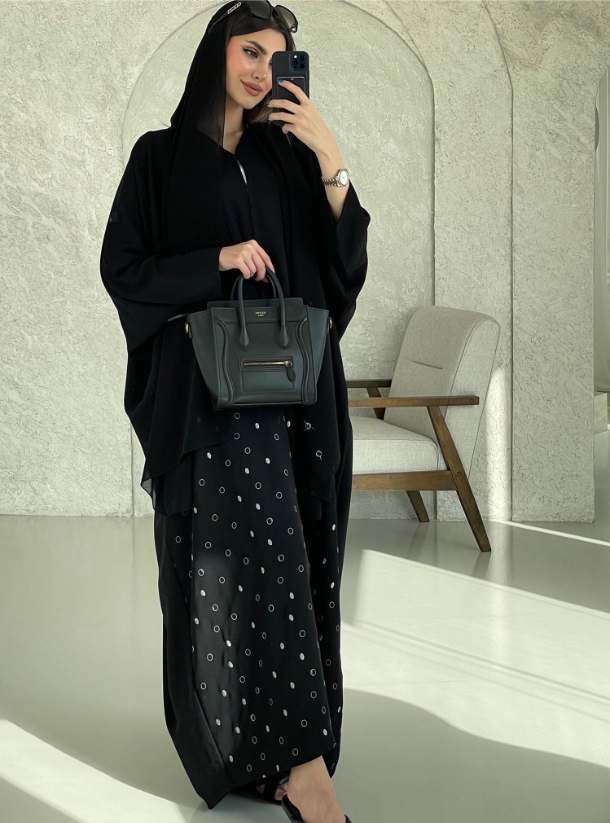 Black Abaya Black Embroidered Abaya With Scarf Abayas from Buhra at Boksha