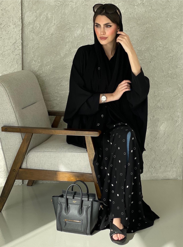 Black Abaya Black Embroidered Abaya With Scarf Abayas from Buhra at Boksha