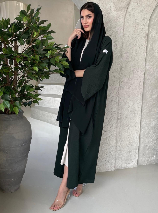 Green Abaya Dark Green Abaya With Scarf Abayas from Buhra at Boksha