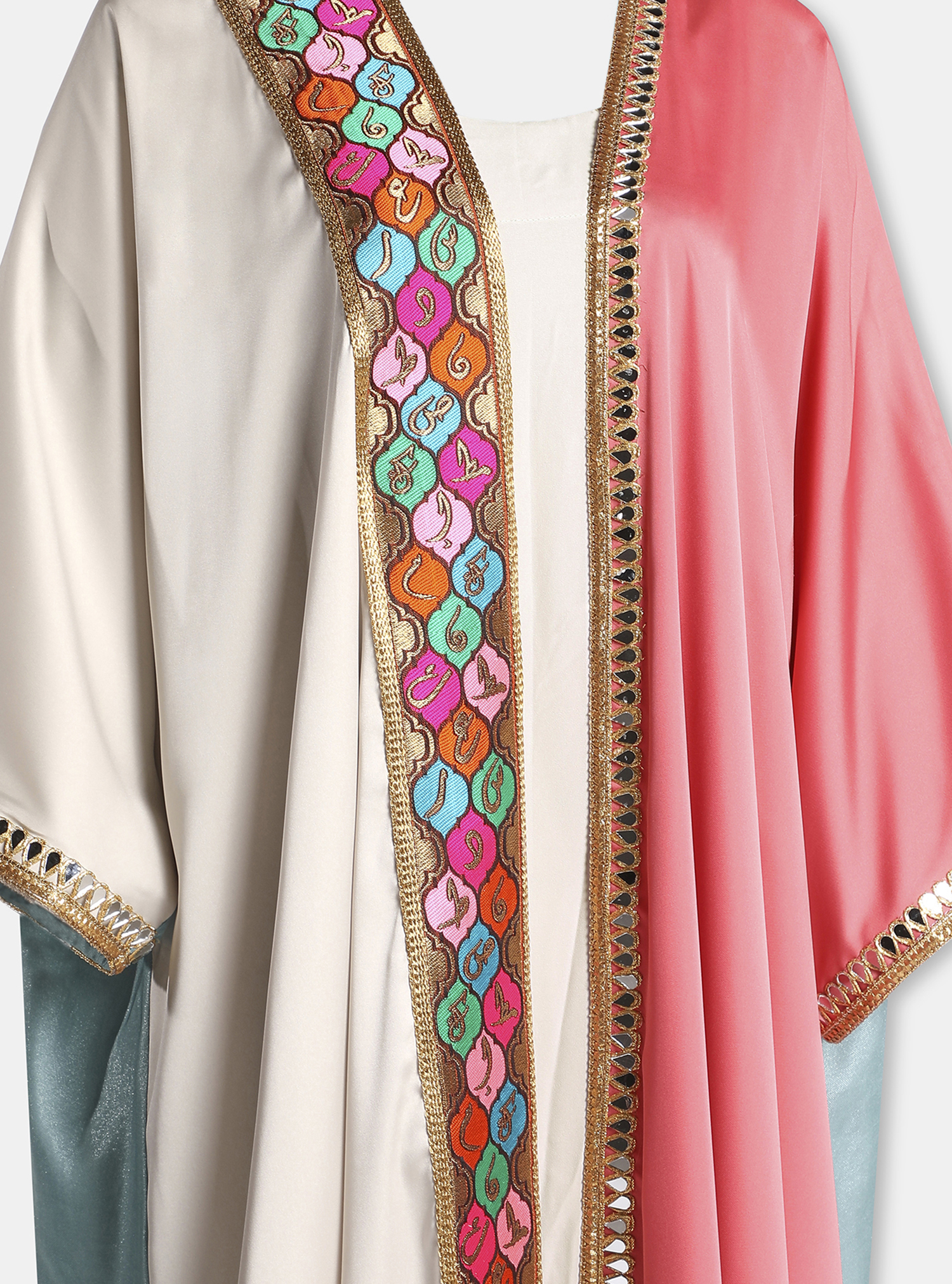 Colorful abaya Colorful abaya with embroidered calligraphy trimming ...