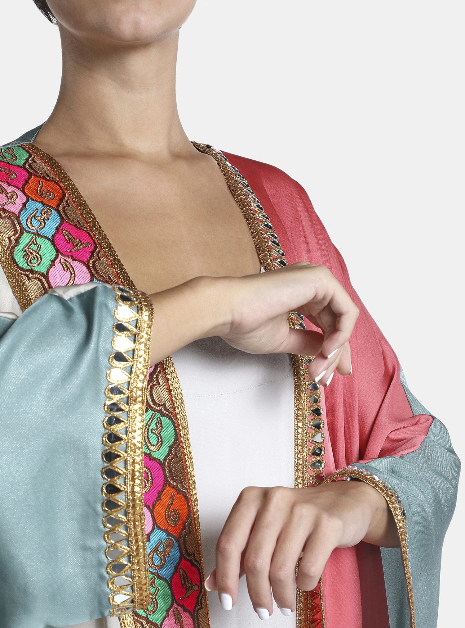 Colorful abaya Colorful abaya with embroidered calligraphy trimming ...
